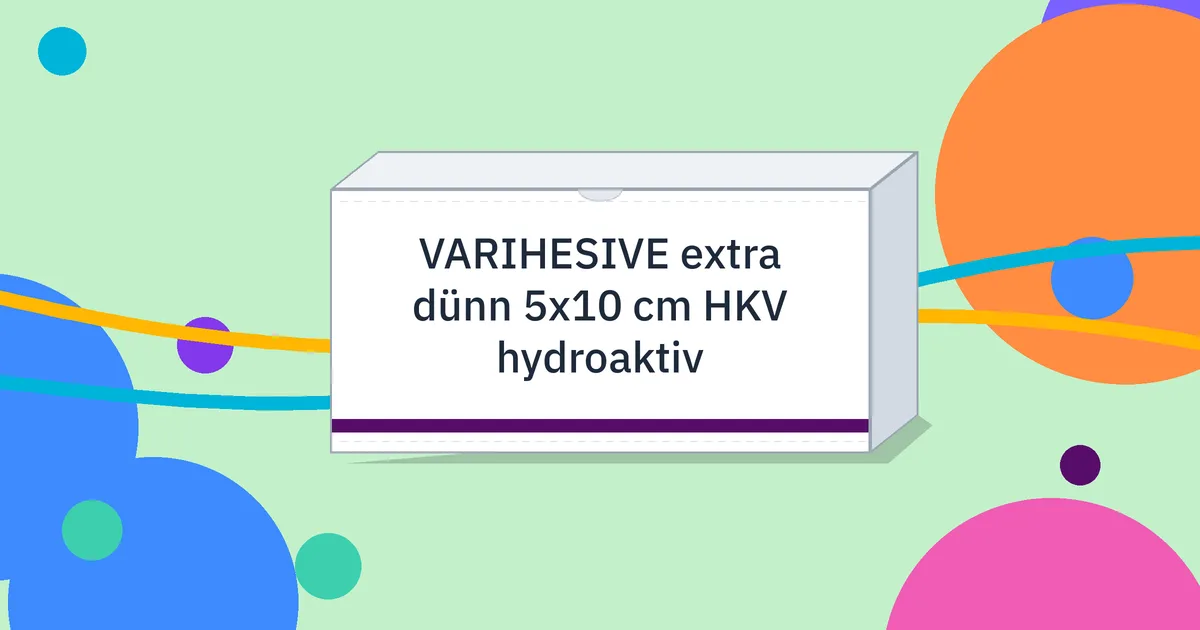 Symbolbild: Packung mit der Aufschrift VARIHESIVE extra dünn 5x10 cm HKV hydroaktiv (PZN 18123861) – Verfügbarkeit und Bezug in Apotheken in Frankfurt am Main
