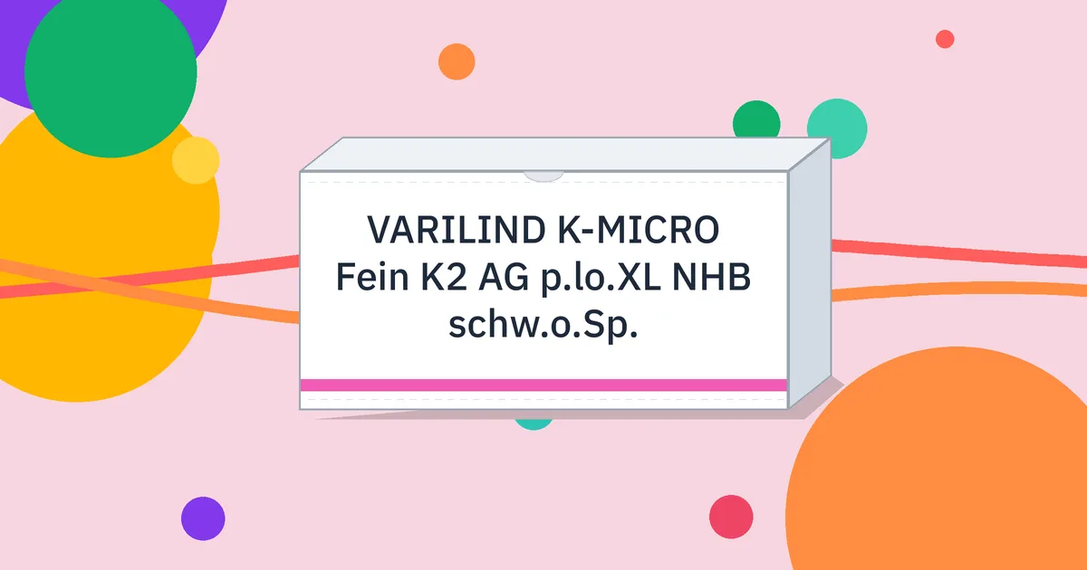 Symbolbild: Packung mit der Aufschrift VARILIND K-MICRO Fein K2 AG p.lo.XL NHB schw.o.Sp. (PZN 20556840) – Verfügbarkeit und Bezug in Apotheken in Frankfurt am Main