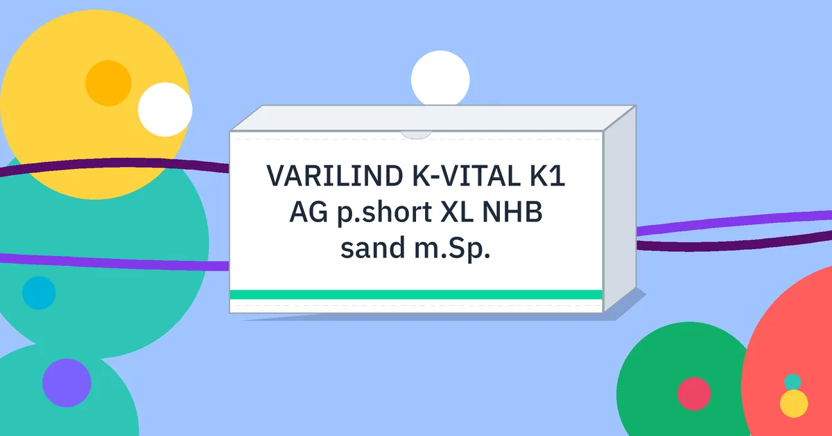 Symbolbild: Packung mit der Aufschrift VARILIND K-VITAL K1 AG p.short XL NHB sand m.Sp. (PZN 20562763) – Verfügbarkeit und Bezug in Apotheken in Frankfurt am Main