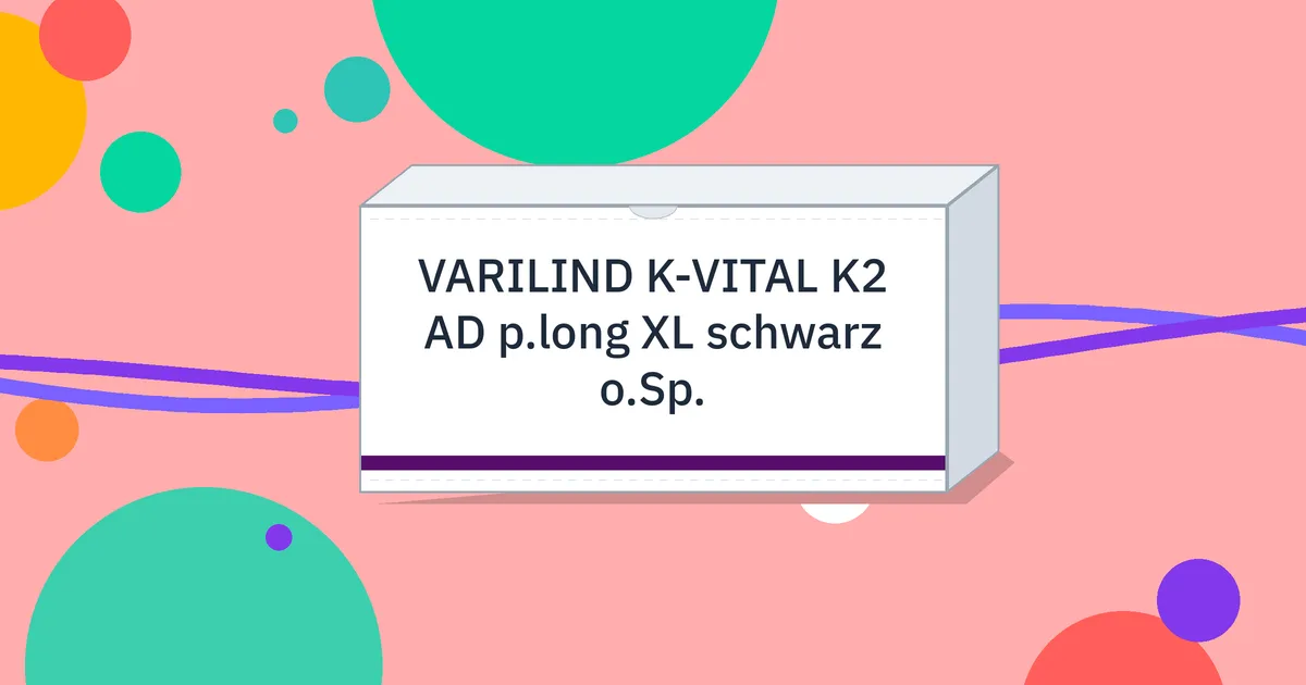 Symbolbild: Packung mit der Aufschrift VARILIND K-VITAL K2 AD p.long XL schwarz o.Sp. (PZN 20568501) – Verfügbarkeit und Bezug in Apotheken in Frankfurt am Main