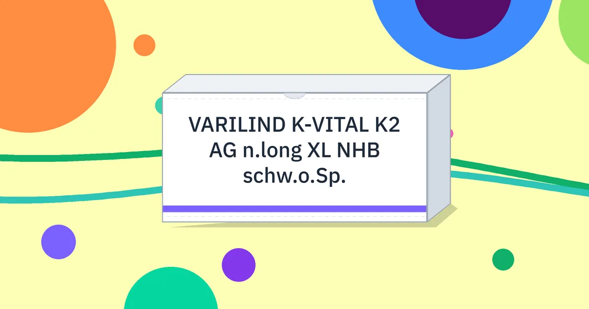 Symbolbild: Packung mit der Aufschrift VARILIND K-VITAL K2 AG n.long XL NHB schw.o.Sp. (PZN 20565253) – Verfügbarkeit und Bezug in Apotheken in Frankfurt am Main