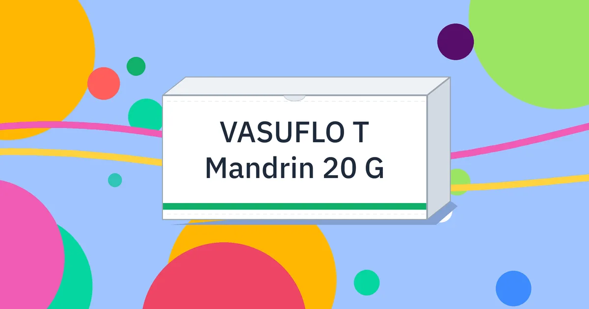 Symbolbild: Packung mit der Aufschrift VASUFLO T Mandrin 20 G (PZN 08496006) – Verfügbarkeit und Bezug in Apotheken in Frankfurt am Main