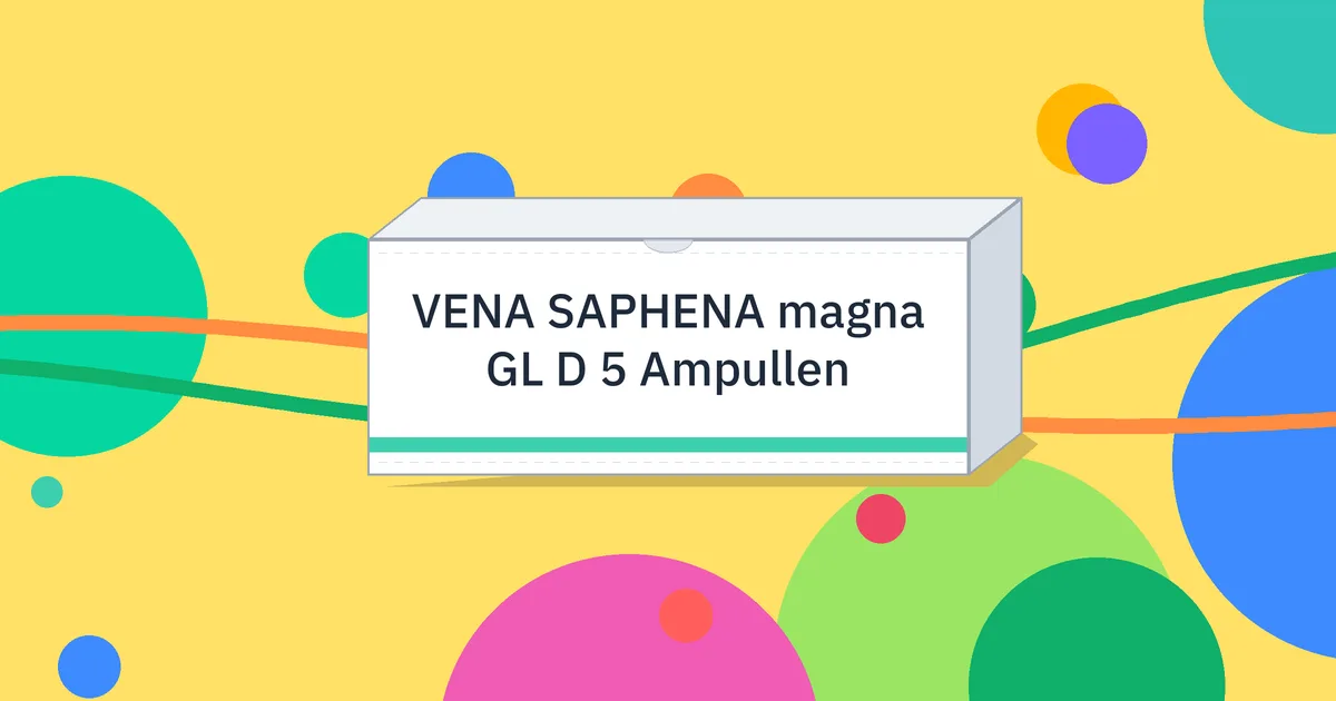 Symbolbild: Packung mit der Aufschrift VENA SAPHENA magna GL D 5 Ampullen (PZN 03792390) – Verfügbarkeit und Bezug in Apotheken in Frankfurt am Main