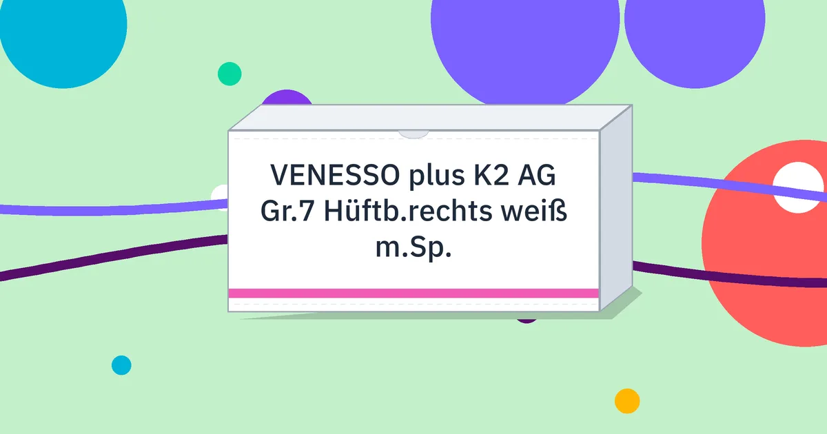 Symbolbild: Packung mit der Aufschrift VENESSO plus K2 AG Gr.7 Hüftb.rechts weiß m.Sp. (PZN 03304953) – Verfügbarkeit und Bezug in Apotheken in Frankfurt am Main