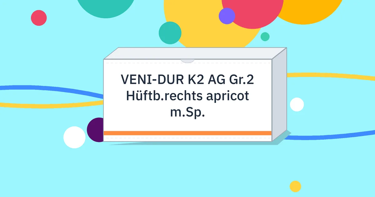 Symbolbild: Packung mit der Aufschrift VENI-DUR K2 AG Gr.2 Hüftb.rechts apricot m.Sp. (PZN 03246799) – Verfügbarkeit und Bezug in Apotheken in Frankfurt am Main