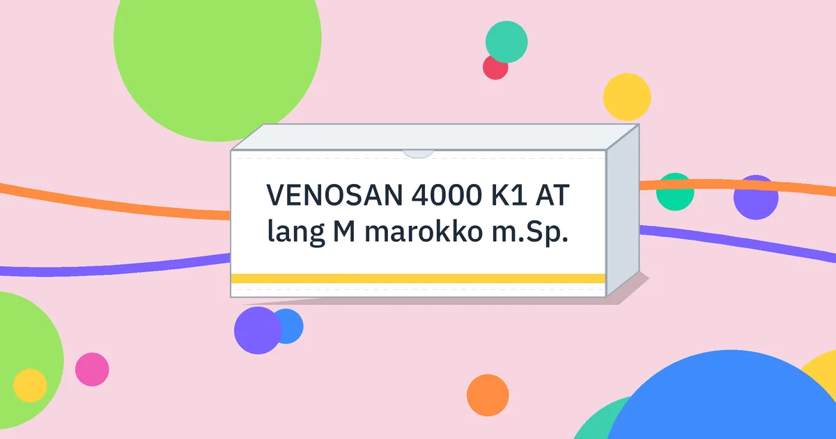 Symbolbild: Packung mit der Aufschrift VENOSAN 4000 K1 AT lang M marokko m.Sp. (PZN 14425111) – Verfügbarkeit und Bezug in Apotheken in Frankfurt am Main