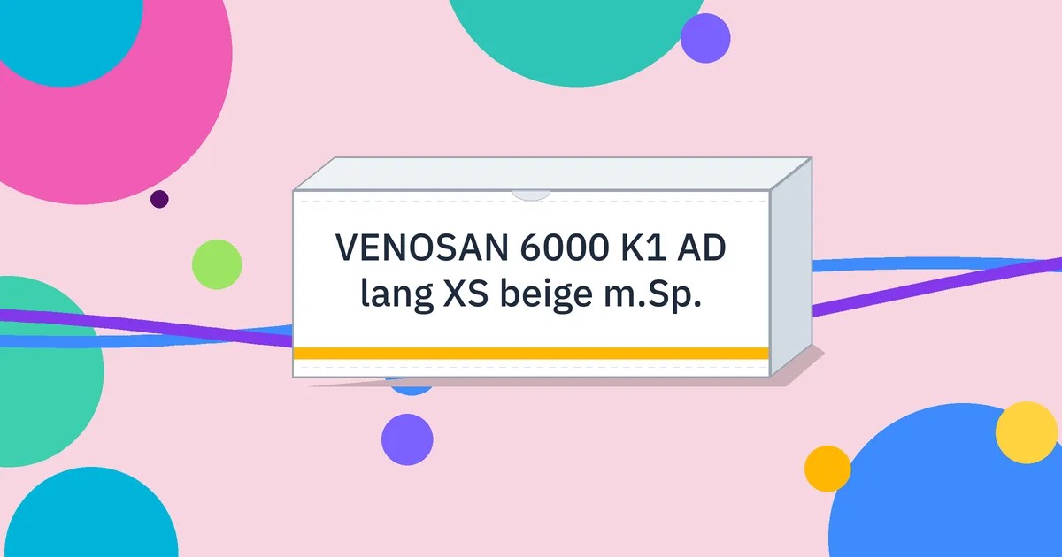 Symbolbild: Packung mit der Aufschrift VENOSAN 6000 K1 AD lang XS beige m.Sp. (PZN 17171071) – Verfügbarkeit und Bezug in Apotheken in Frankfurt am Main