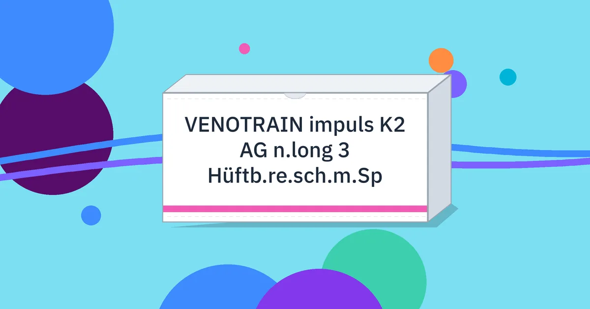 Symbolbild: Packung mit der Aufschrift VENOTRAIN impuls K2 AG n.long 3 Hüftb.re.sch.m.Sp (PZN 10293032) – Verfügbarkeit und Bezug in Apotheken in Frankfurt am Main