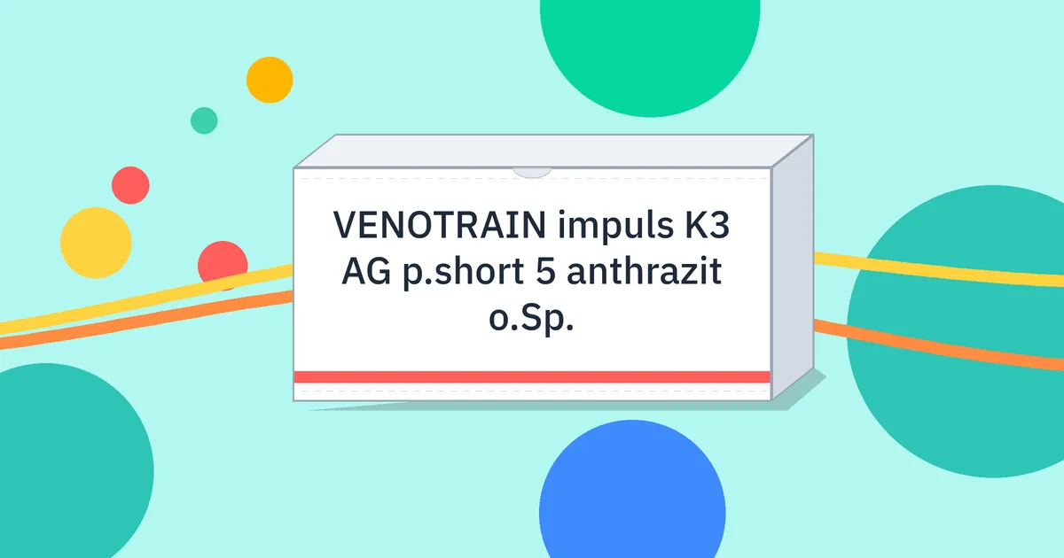 Symbolbild: Packung mit der Aufschrift VENOTRAIN impuls K3 AG p.short 5 anthrazit o.Sp. (PZN 15213894) – Verfügbarkeit und Bezug in Apotheken in Frankfurt am Main