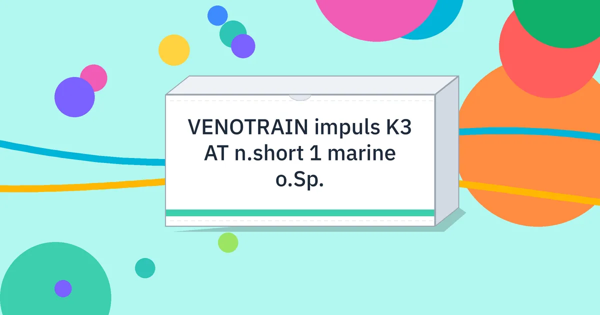 Symbolbild: Packung mit der Aufschrift VENOTRAIN impuls K3 AT n.short 1 marine o.Sp. (PZN 19355800) – Verfügbarkeit und Bezug in Apotheken in Frankfurt am Main