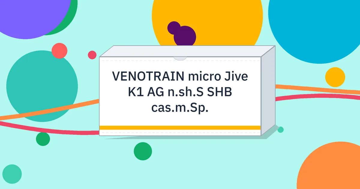 Symbolbild: Packung mit der Aufschrift VENOTRAIN micro Jive K1 AG n.sh.S SHB cas.m.Sp. (PZN 20767005) – Verfügbarkeit und Bezug in Apotheken in Frankfurt am Main