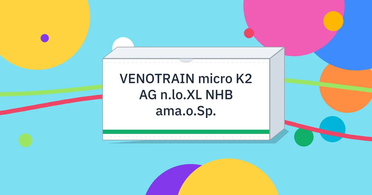 Symbolbild: Packung mit der Aufschrift VENOTRAIN micro K2 AG n.lo.XL NHB ama.o.Sp. (PZN 05716855) – Verfügbarkeit und Bezug in Apotheken in Frankfurt am Main