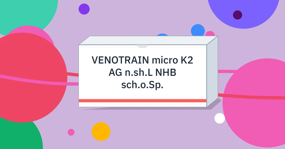 Symbolbild: Packung mit der Aufschrift VENOTRAIN micro K2 AG n.sh.L NHB sch.o.Sp. (PZN 02376838) – Verfügbarkeit und Bezug in Apotheken in Frankfurt am Main