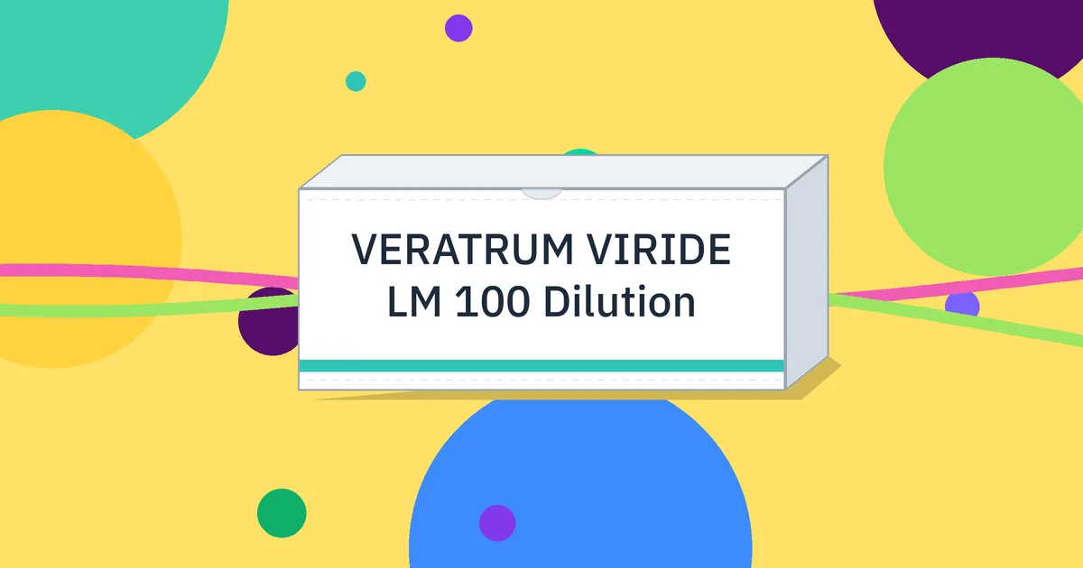 Symbolbild: Packung mit der Aufschrift VERATRUM VIRIDE LM 100 Dilution (PZN 13265800) – Verfügbarkeit und Bezug in Apotheken in Frankfurt am Main