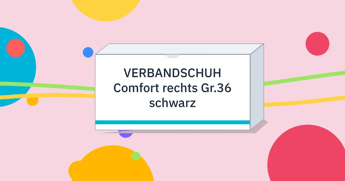 Symbolbild: Packung mit der Aufschrift VERBANDSCHUH Comfort rechts Gr.36 schwarz (PZN 11014784) – Verfügbarkeit und Bezug in Apotheken in Frankfurt am Main
