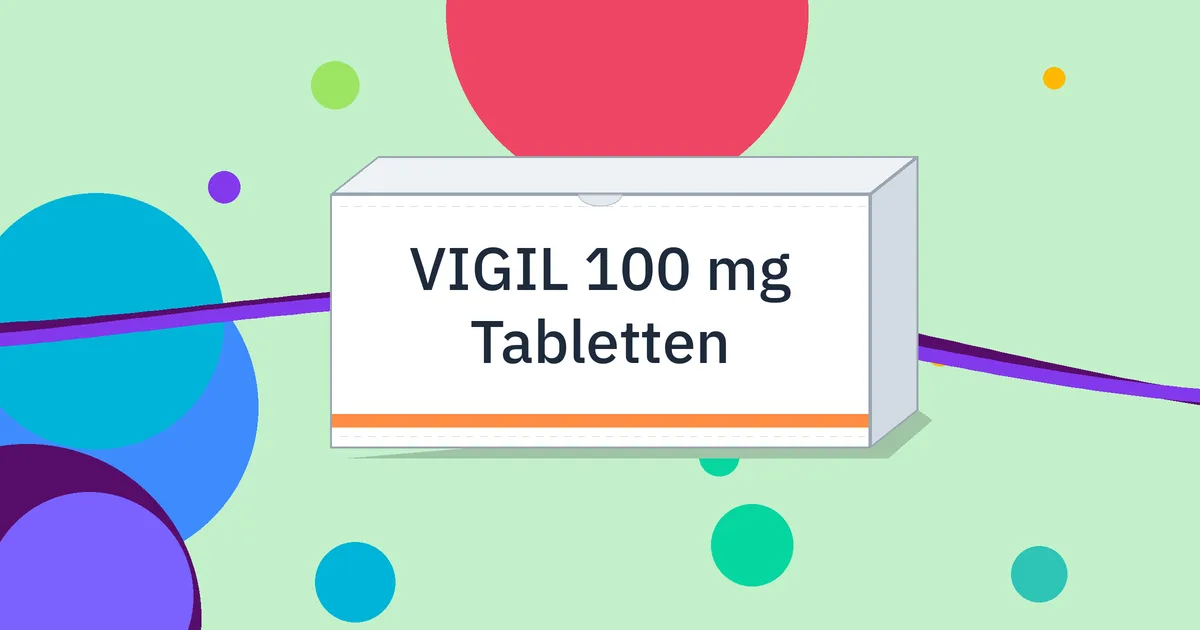 Symbolbild: Packung mit der Aufschrift VIGIL 100 mg Tabletten (PZN 19393290) – Verfügbarkeit und Bezug in Apotheken in Frankfurt am Main