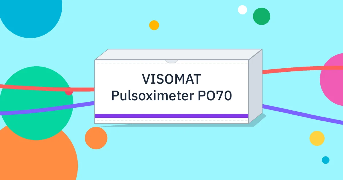 Symbolbild: Packung mit der Aufschrift VISOMAT Pulsoximeter PO70 (PZN 18060304) – Verfügbarkeit und Bezug in Apotheken in Frankfurt am Main