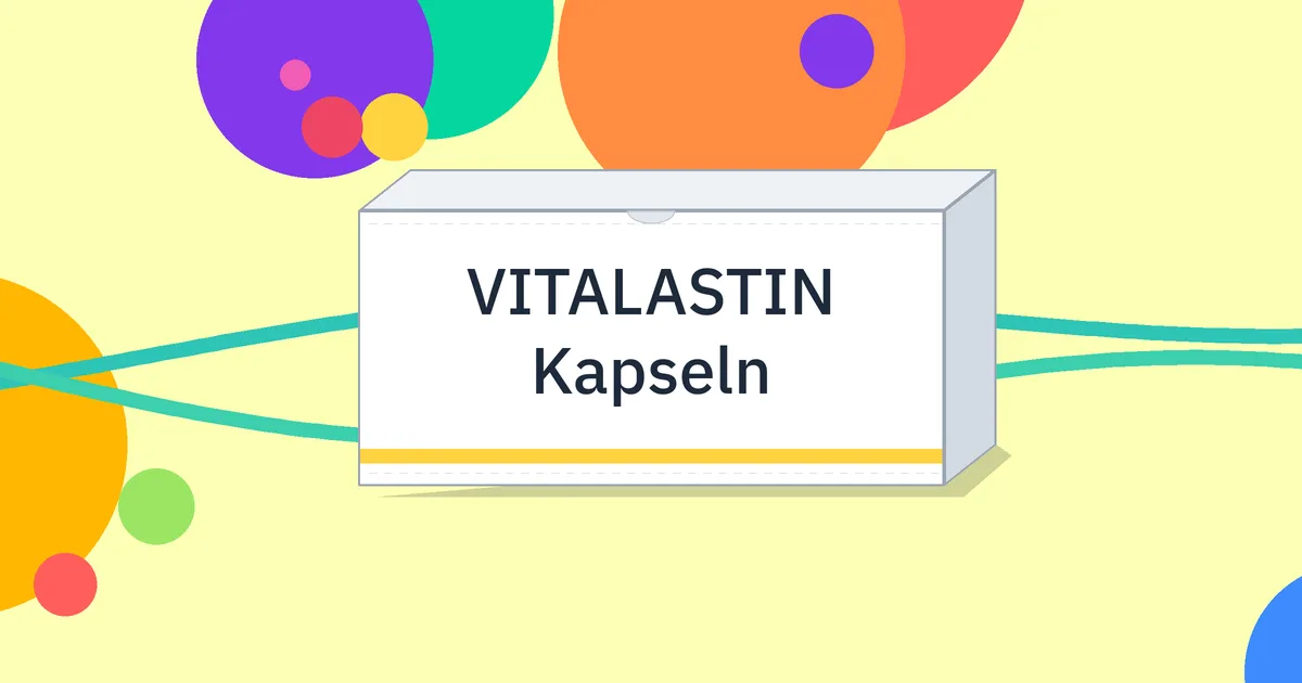 Symbolbild: Packung mit der Aufschrift VITALASTIN Kapseln (PZN 09713977) – Verfügbarkeit und Bezug in Apotheken in Frankfurt am Main