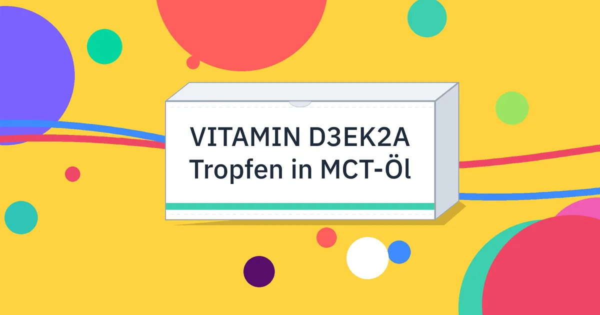 Symbolbild: Packung mit der Aufschrift VITAMIN D3EK2A Tropfen in MCT-Öl (PZN 20368133) – Verfügbarkeit und Bezug in Apotheken in Frankfurt am Main