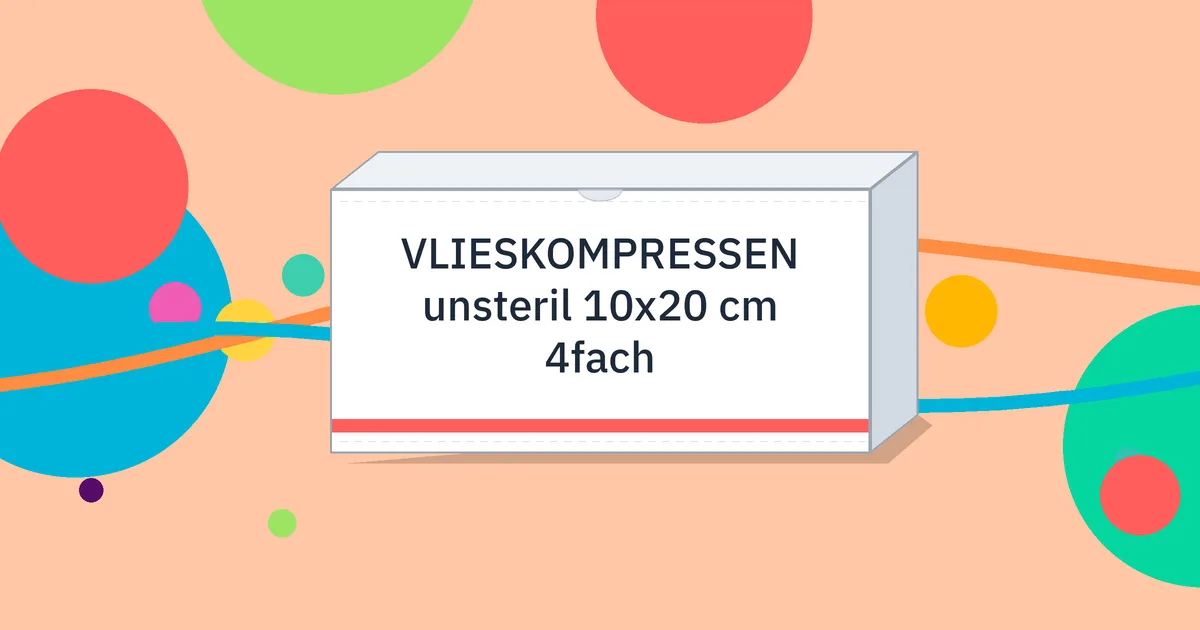 Symbolbild: Packung mit der Aufschrift VLIESKOMPRESSEN unsteril 10x20 cm 4fach (PZN 03995236) – Verfügbarkeit und Bezug in Apotheken in Frankfurt am Main