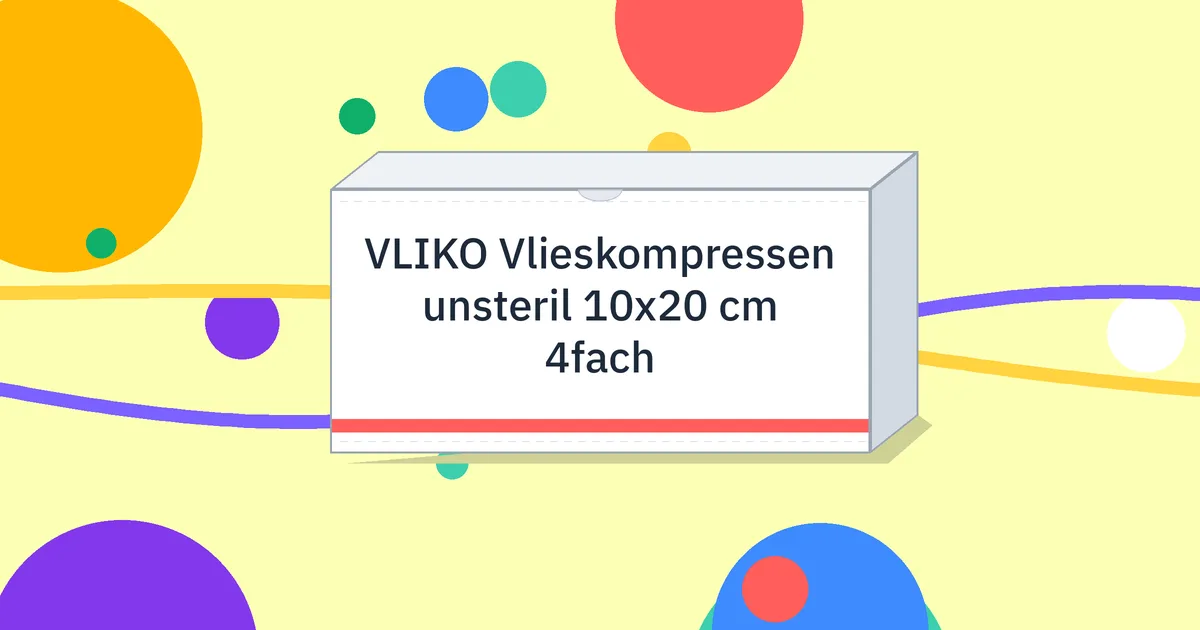 Symbolbild: Packung mit der Aufschrift VLIKO Vlieskompressen unsteril 10x20 cm 4fach (PZN 04831117) – Verfügbarkeit und Bezug in Apotheken in Frankfurt am Main