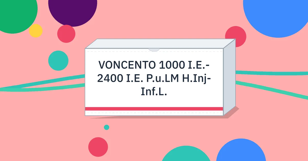 Symbolbild: Packung mit der Aufschrift VONCENTO 1000 I.E.-2400 I.E. P.u.LM H.Inj-Inf.L. (PZN 10050312) – Verfügbarkeit und Bezug in Apotheken in Frankfurt am Main