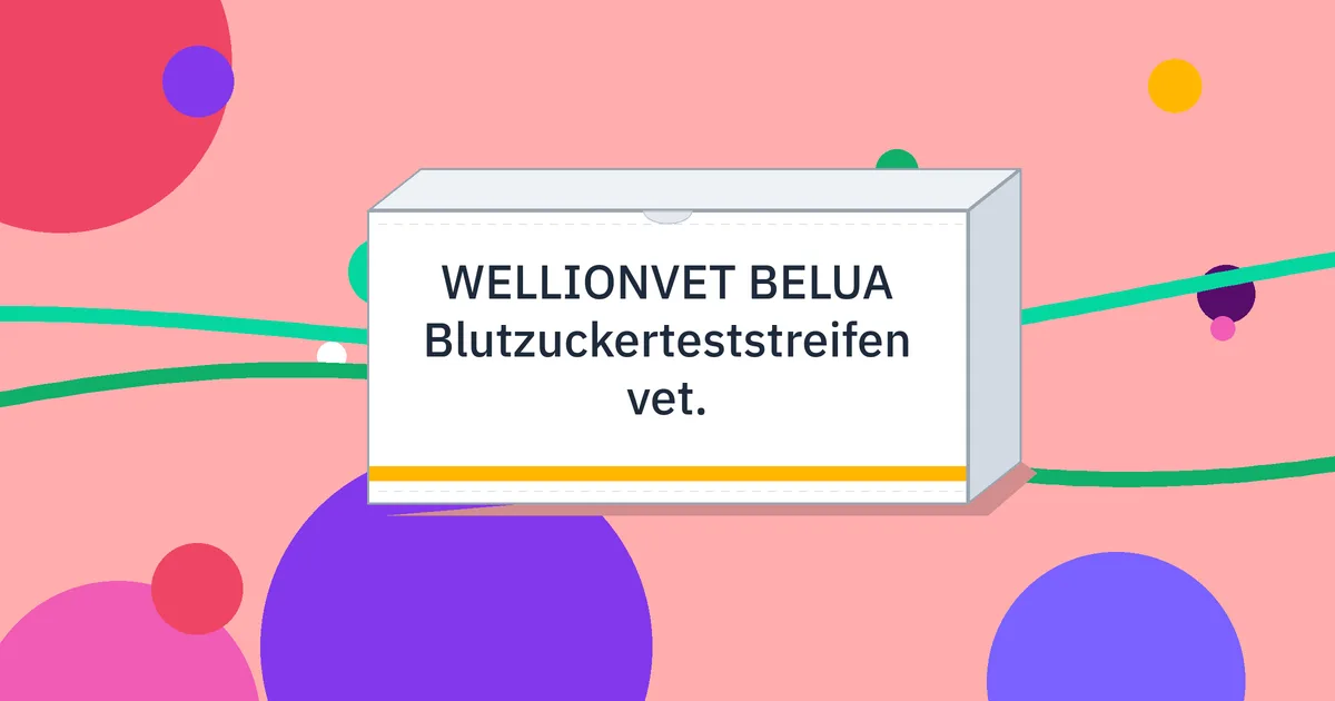 Symbolbild: Packung mit der Aufschrift WELLIONVET BELUA Blutzuckerteststreifen vet. (PZN 11668215) – Verfügbarkeit und Bezug in Apotheken in Frankfurt am Main