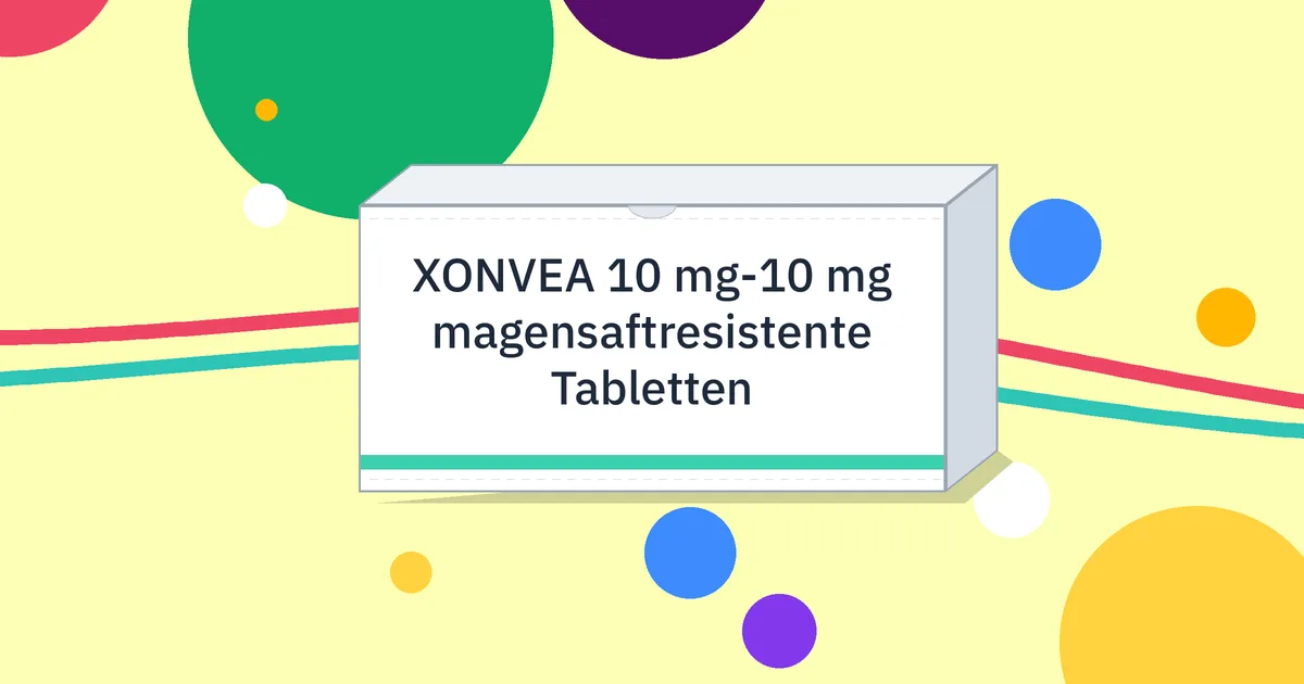 Symbolbild: Packung mit der Aufschrift XONVEA 10 mg-10 mg magensaftresistente Tabletten (PZN 19128889) – Verfügbarkeit und Bezug in Apotheken in Frankfurt am Main