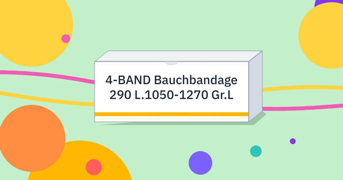 Symbolbild: Packung mit der Aufschrift 4-BAND Bauchbandage 290 L.1050-1270 Gr.L (PZN 02903835) – Verfügbarkeit und Bezug in Apotheken in Frankfurt am Main
