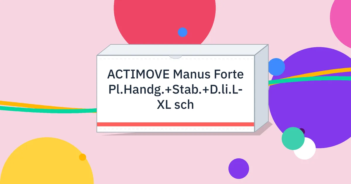 Symbolbild: Packung mit der Aufschrift ACTIMOVE Manus Forte Pl.Handg.+Stab.+D.li.L-XL sch (PZN 17947399) – Verfügbarkeit und Bezug in Apotheken in Frankfurt am Main
