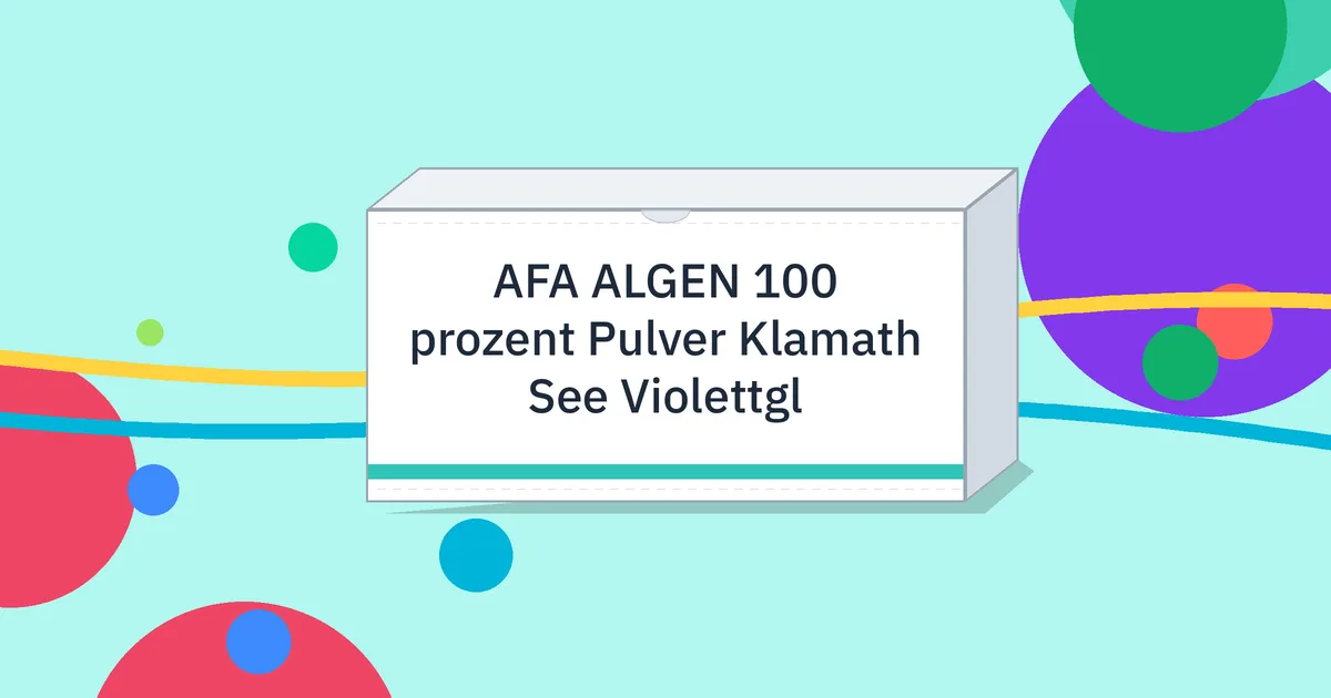 Symbolbild: Packung mit der Aufschrift AFA ALGEN 100 prozent Pulver Klamath See Violettgl (PZN 10125990) – Verfügbarkeit und Bezug in Apotheken in Frankfurt am Main