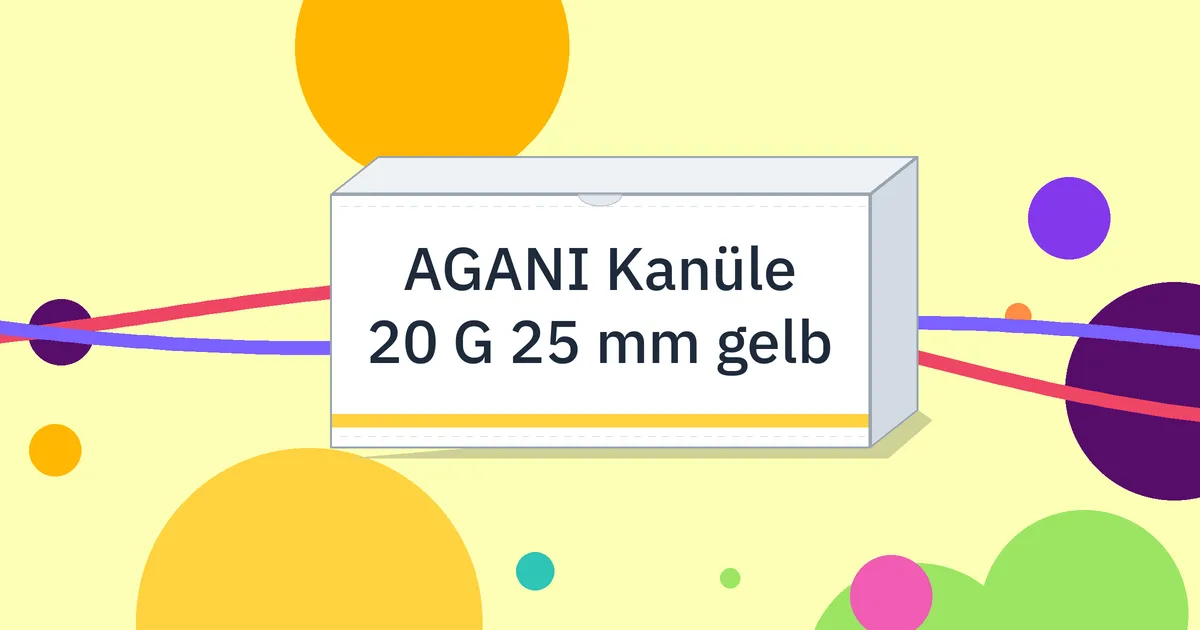 Symbolbild: Packung mit der Aufschrift AGANI Kanüle 20 G 25 mm gelb (PZN 01801877) – Verfügbarkeit und Bezug in Apotheken in Frankfurt am Main