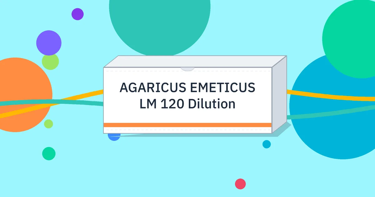 Symbolbild: Packung mit der Aufschrift AGARICUS EMETICUS LM 120 Dilution (PZN 13304351) – Verfügbarkeit und Bezug in Apotheken in Frankfurt am Main