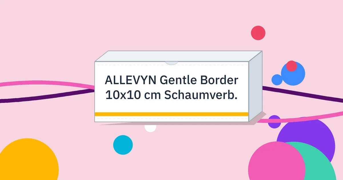 Symbolbild: Packung mit der Aufschrift ALLEVYN Gentle Border 10x10 cm Schaumverb. (PZN 20574453) – Verfügbarkeit und Bezug in Apotheken in Frankfurt am Main