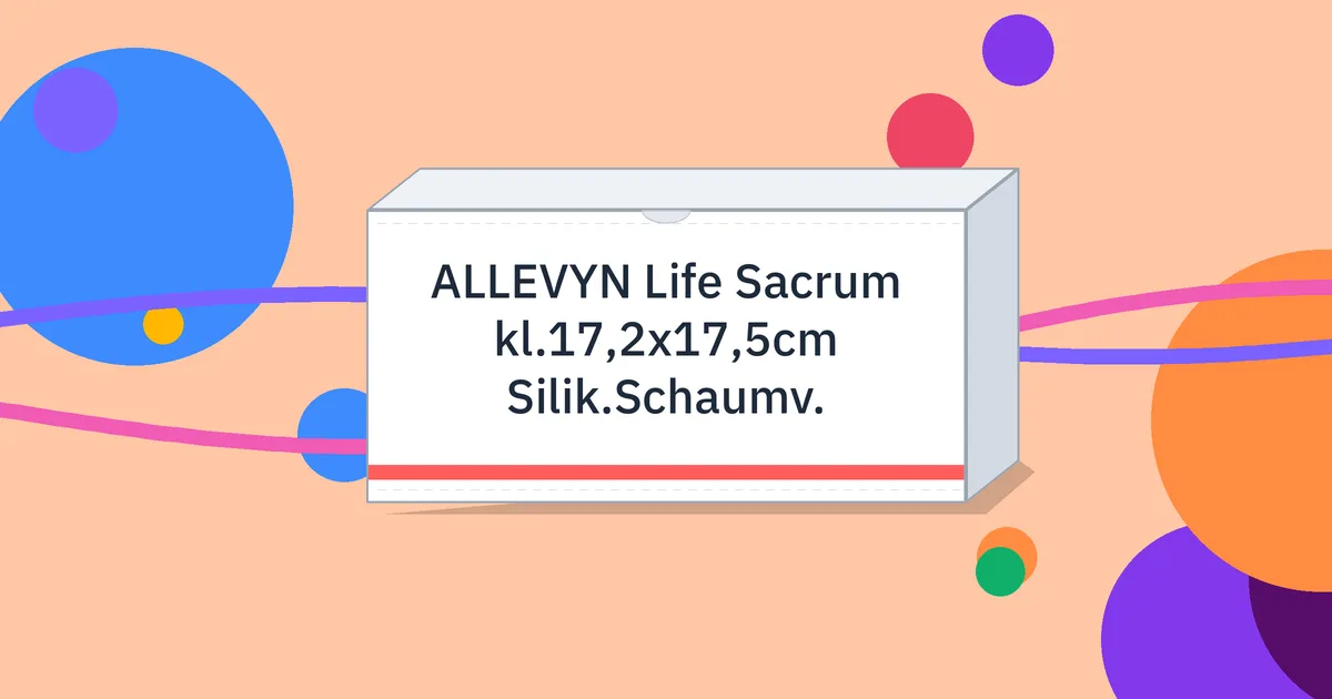 Symbolbild: Packung mit der Aufschrift ALLEVYN Life Sacrum kl.17,2x17,5cm Silik.Schaumv. (PZN 20016233) – Verfügbarkeit und Bezug in Apotheken in Frankfurt am Main