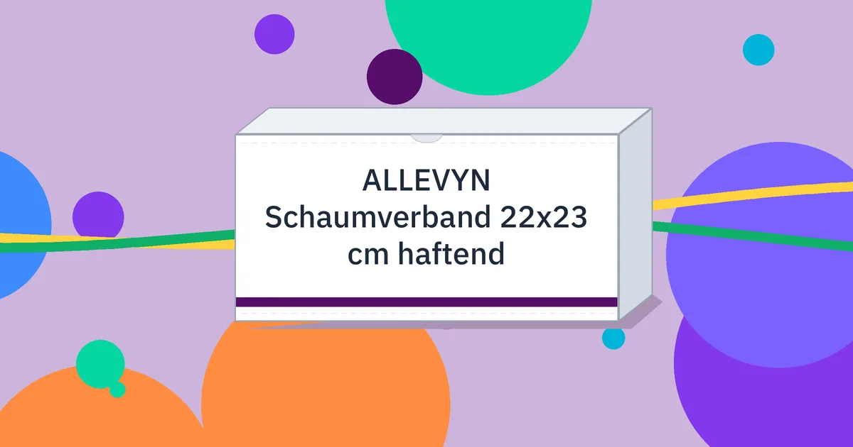 Symbolbild: Packung mit der Aufschrift ALLEVYN Schaumverband 22x23 cm haftend (PZN 19698316) – Verfügbarkeit und Bezug in Apotheken in Frankfurt am Main