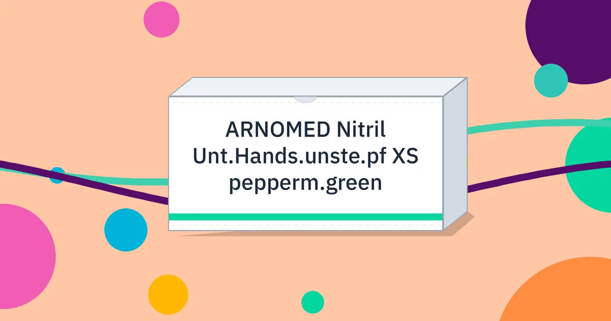 Symbolbild: Packung mit der Aufschrift ARNOMED Nitril Unt.Hands.unste.pf XS pepperm.green (PZN 18136929) – Verfügbarkeit und Bezug in Apotheken in Frankfurt am Main