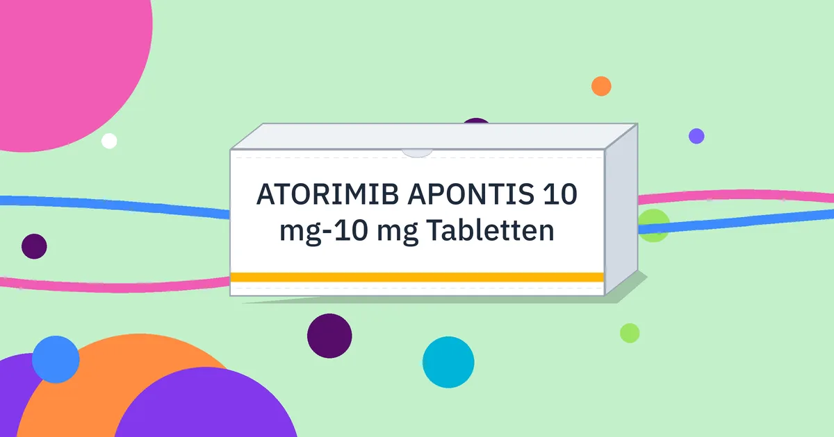 Symbolbild: Packung mit der Aufschrift ATORIMIB APONTIS 10 mg-10 mg Tabletten (PZN 19906097) – Verfügbarkeit und Bezug in Apotheken in Frankfurt am Main
