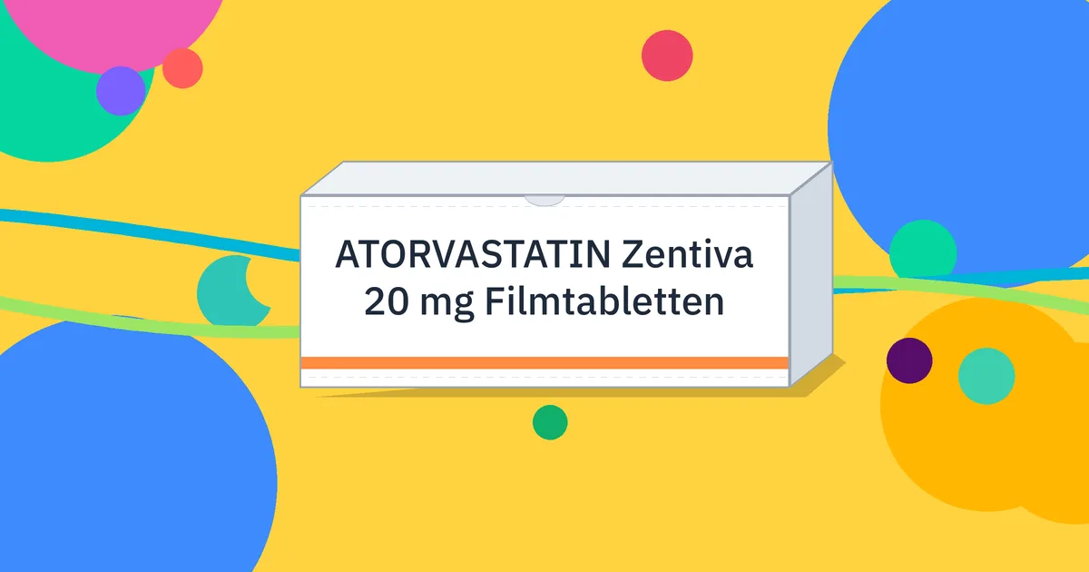 Symbolbild: Packung mit der Aufschrift ATORVASTATIN Zentiva 20 mg Filmtabletten (PZN 15784355) – Verfügbarkeit und Bezug in Apotheken in Frankfurt am Main