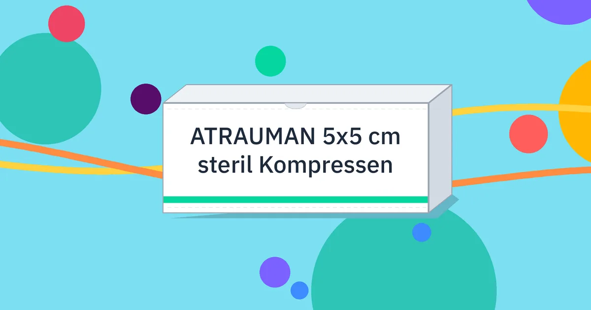 Symbolbild: Packung mit der Aufschrift ATRAUMAN 5x5 cm steril Kompressen (PZN 19698658) – Verfügbarkeit und Bezug in Apotheken in Frankfurt am Main