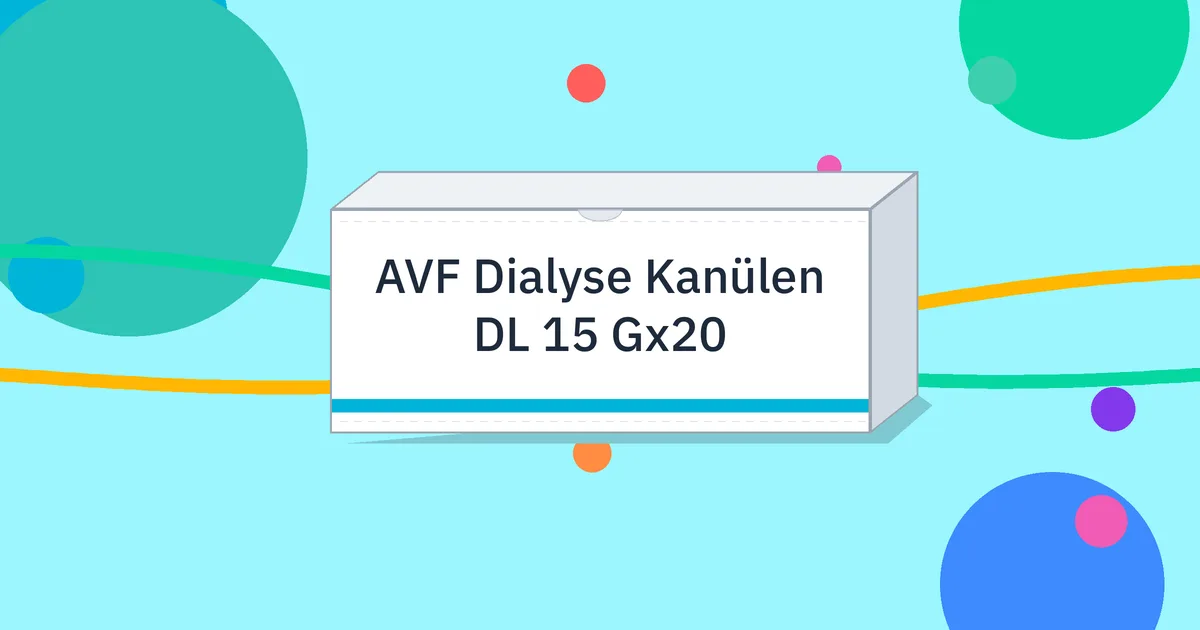 Symbolbild: Packung mit der Aufschrift AVF Dialyse Kanülen DL 15 Gx20 (PZN 04168966) – Verfügbarkeit und Bezug in Apotheken in Frankfurt am Main