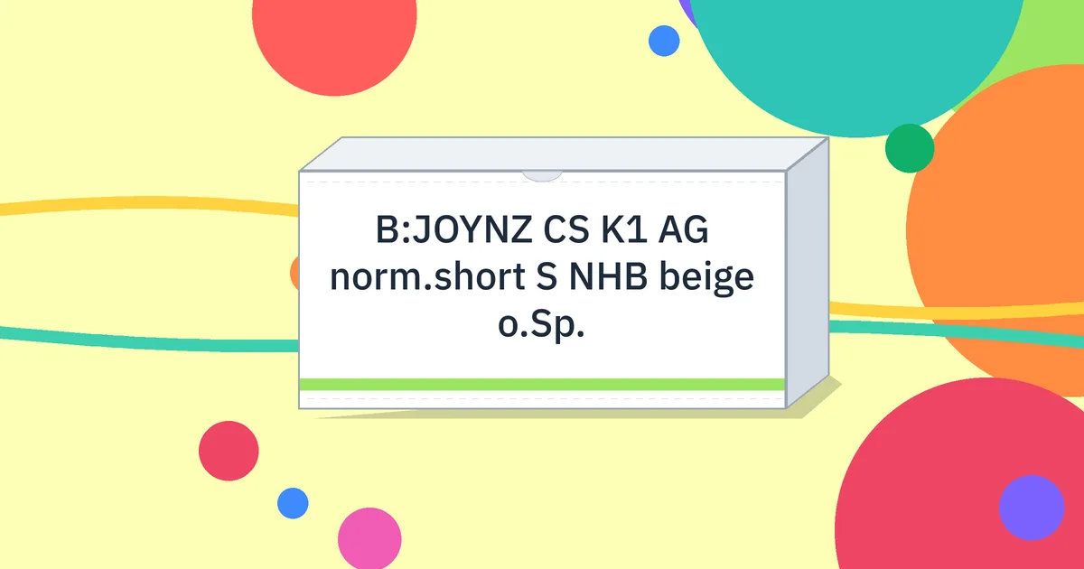 Symbolbild: Packung mit der Aufschrift B:JOYNZ CS K1 AG norm.short S NHB beige o.Sp. (PZN 20534413) – Verfügbarkeit und Bezug in Apotheken in Frankfurt am Main