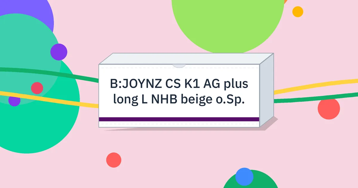 Symbolbild: Packung mit der Aufschrift B:JOYNZ CS K1 AG plus long L NHB beige o.Sp. (PZN 20534235) – Verfügbarkeit und Bezug in Apotheken in Frankfurt am Main