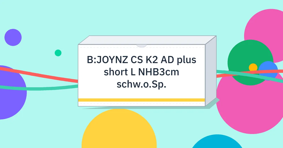 Symbolbild: Packung mit der Aufschrift B:JOYNZ CS K2 AD plus short L NHB3cm schw.o.Sp. (PZN 20527212) – Verfügbarkeit und Bezug in Apotheken in Frankfurt am Main