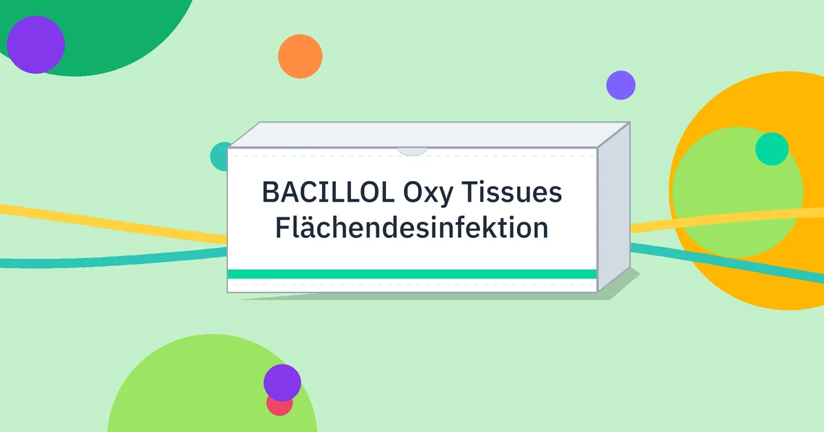 Symbolbild: Packung mit der Aufschrift BACILLOL Oxy Tissues Flächendesinfektion (PZN 19859423) – Verfügbarkeit und Bezug in Apotheken in Frankfurt am Main