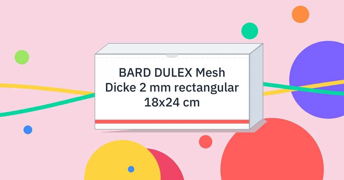 Symbolbild: Packung mit der Aufschrift BARD DULEX Mesh Dicke 2 mm rectangular 18x24 cm (PZN 03750925) – Verfügbarkeit und Bezug in Apotheken in Frankfurt am Main