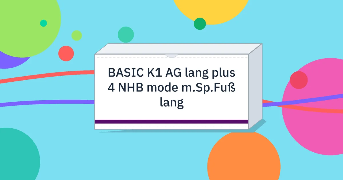 Symbolbild: Packung mit der Aufschrift BASIC K1 AG lang plus 4 NHB mode m.Sp.Fuß lang (PZN 20261151) – Verfügbarkeit und Bezug in Apotheken in Frankfurt am Main
