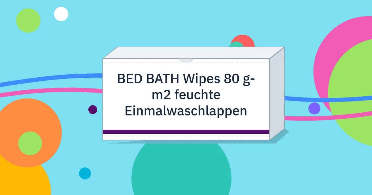 Symbolbild: Packung mit der Aufschrift BED BATH Wipes 80 g-m2 feuchte Einmalwaschlappen (PZN 09628289) – Verfügbarkeit und Bezug in Apotheken in Frankfurt am Main