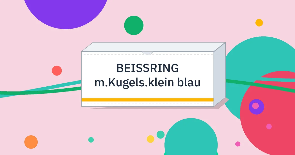 Symbolbild: Packung mit der Aufschrift BEISSRING m.Kugels.klein blau (PZN 01724243) – Verfügbarkeit und Bezug in Apotheken in Frankfurt am Main