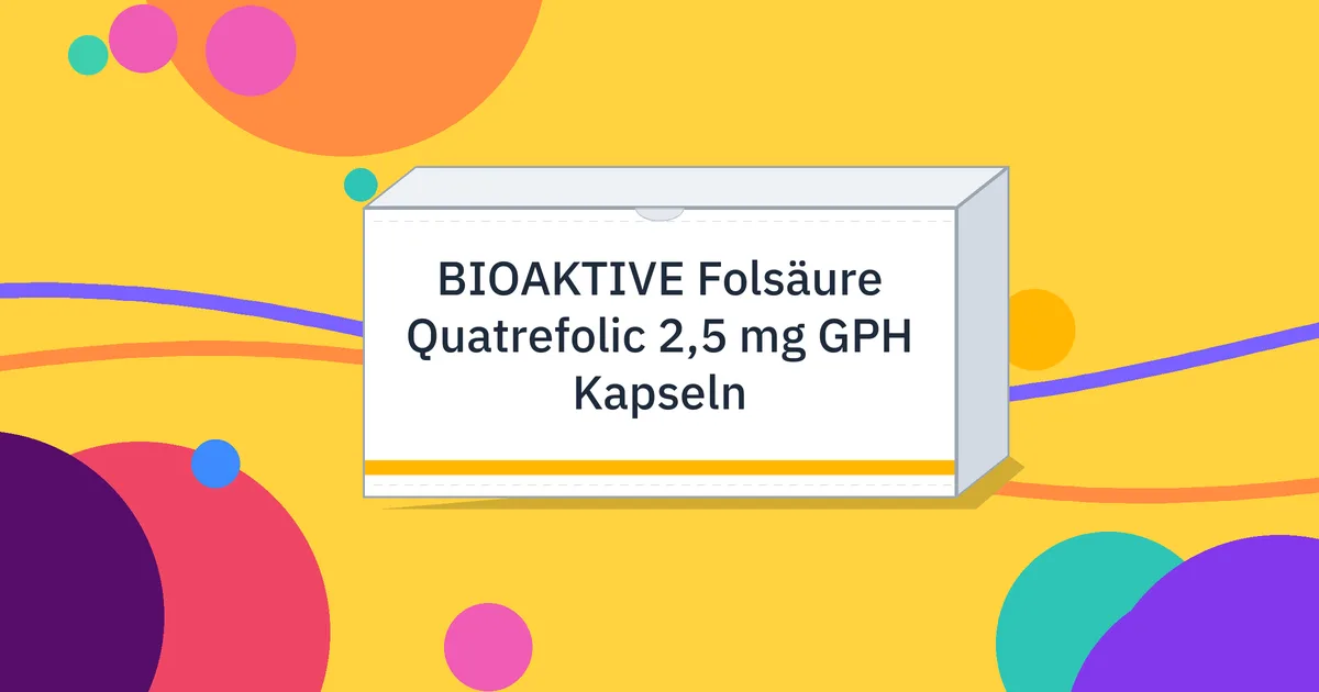 Symbolbild: Packung mit der Aufschrift BIOAKTIVE Folsäure Quatrefolic 2,5 mg GPH Kapseln (PZN 18310557) – Verfügbarkeit und Bezug in Apotheken in Frankfurt am Main